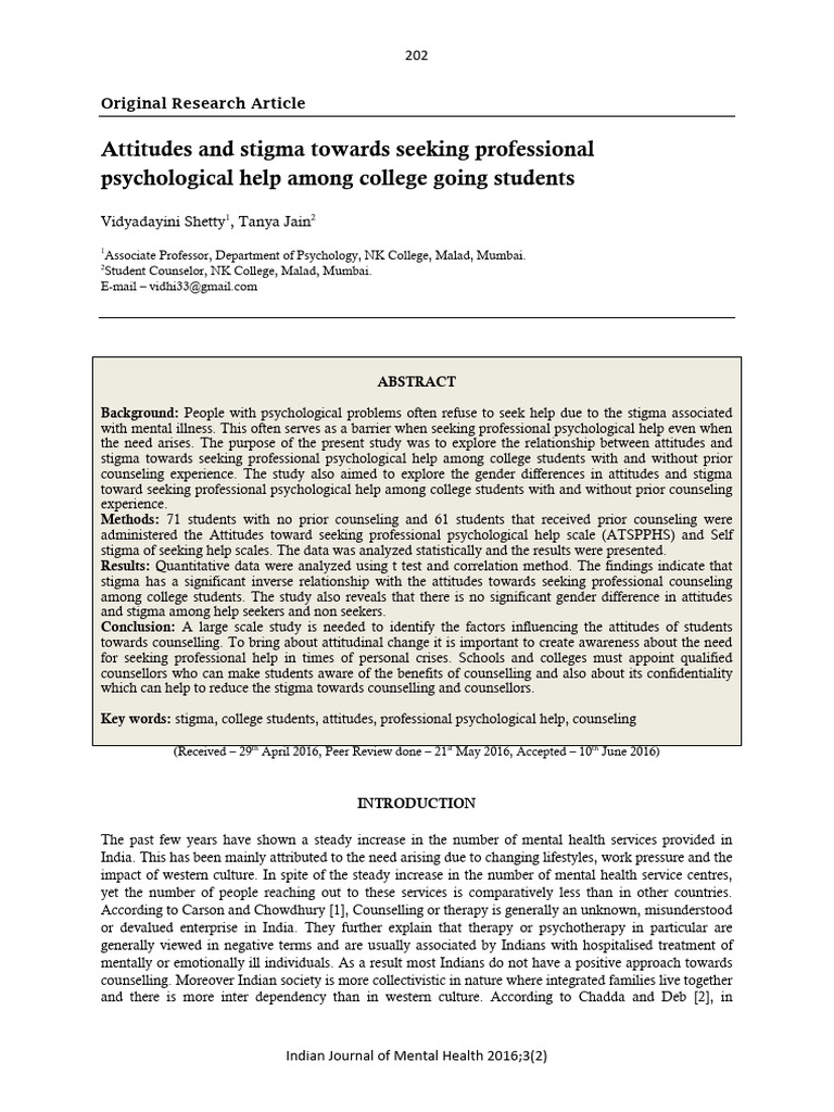 Original Research Article 13 | PDF | Psychotherapy | Attitude (Psychology)