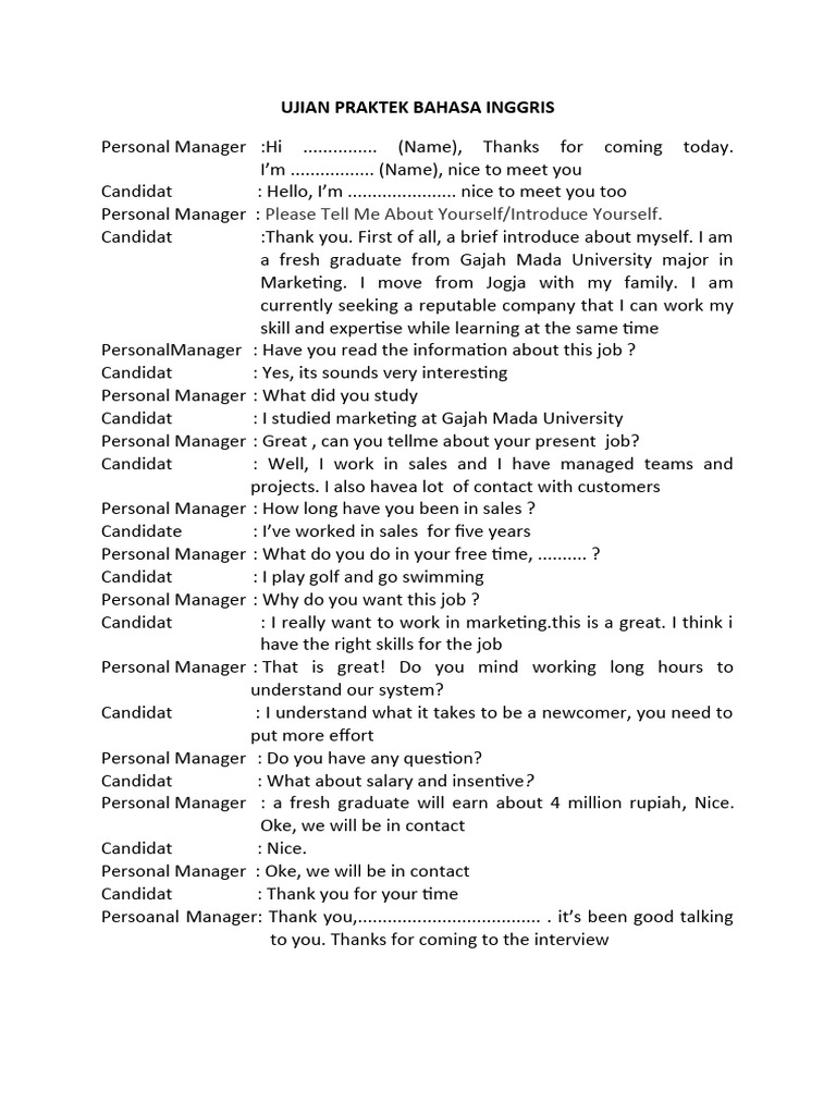 Ujian Praktek Bahasa Inggris SMK | PDF