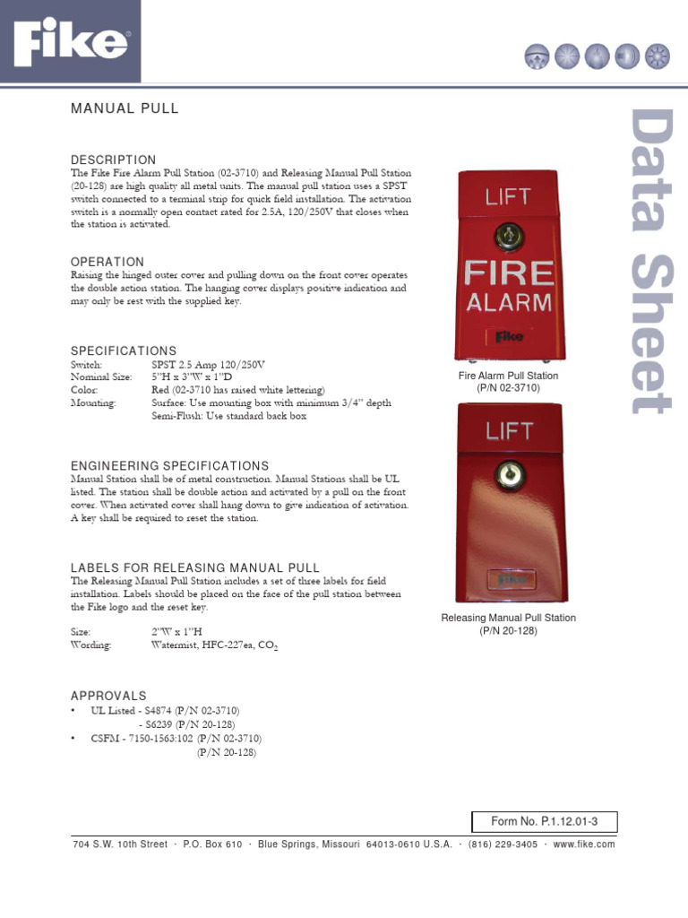 Manual Pull.02-3710 FIKE | PDF | Switch | Equipment