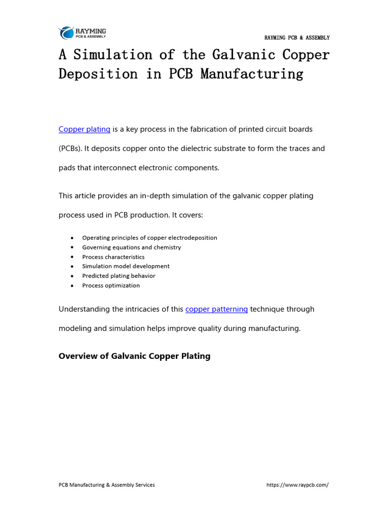 A Simulation of The Galvanic Copper Deposition in PCB Manufacturing ...