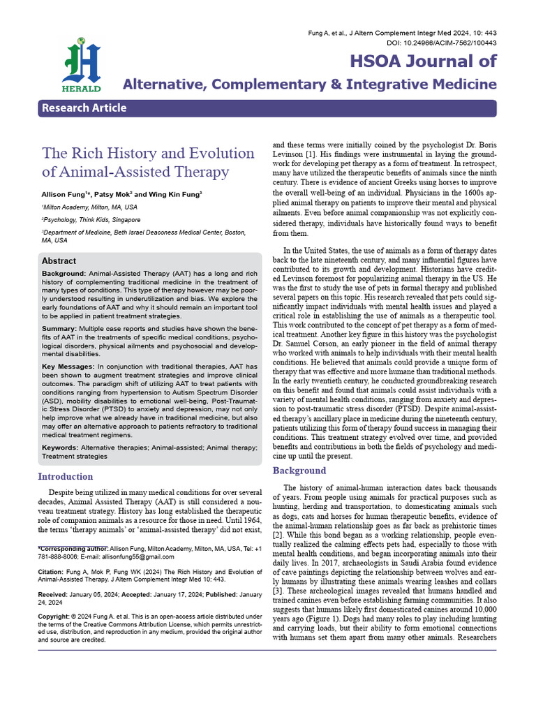 The Rich History and Evolution of Animal Assisted Therapy | PDF ...