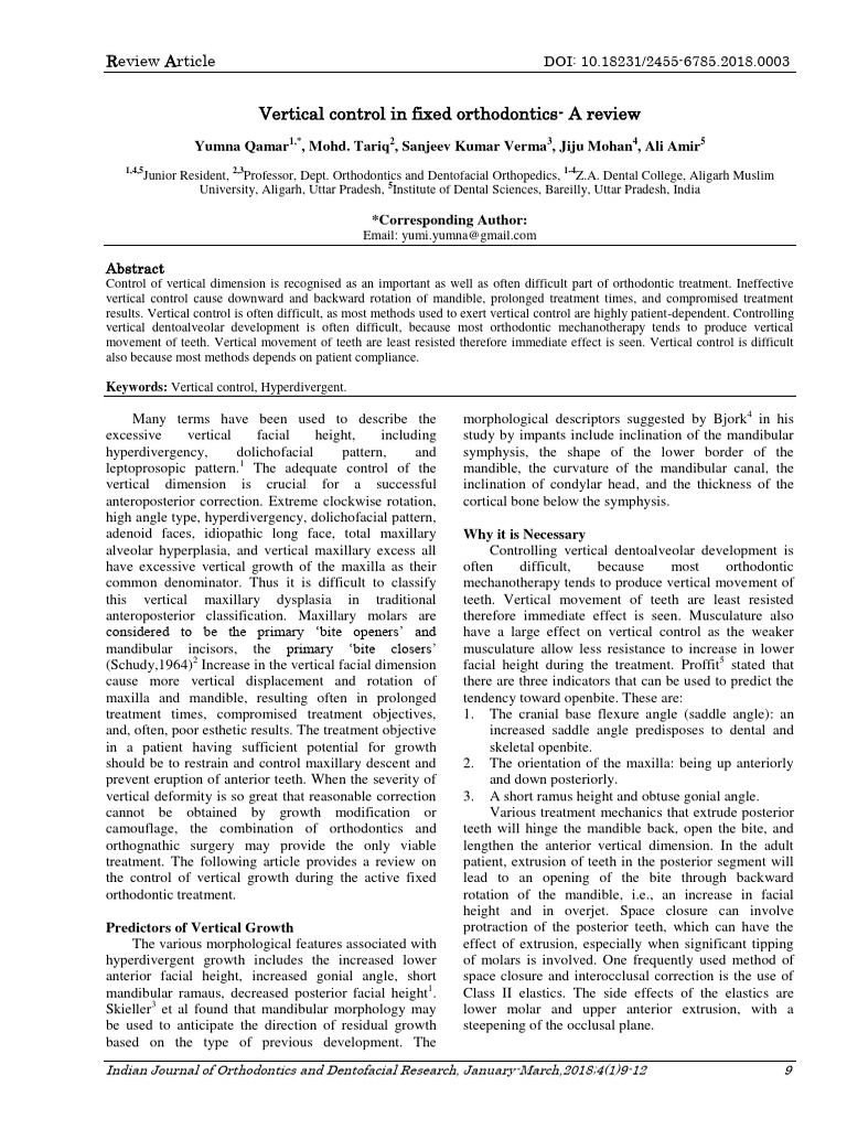 Vertical Control in Orthodontics Review | PDF | Orthodontics | Dental ...