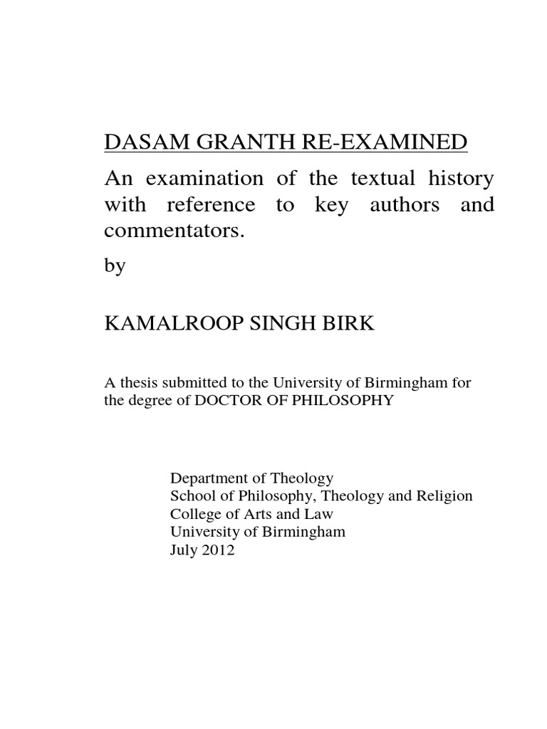 Dasam Granth Manuscript Research By Kamalroop Singh Pdf Guru Granth