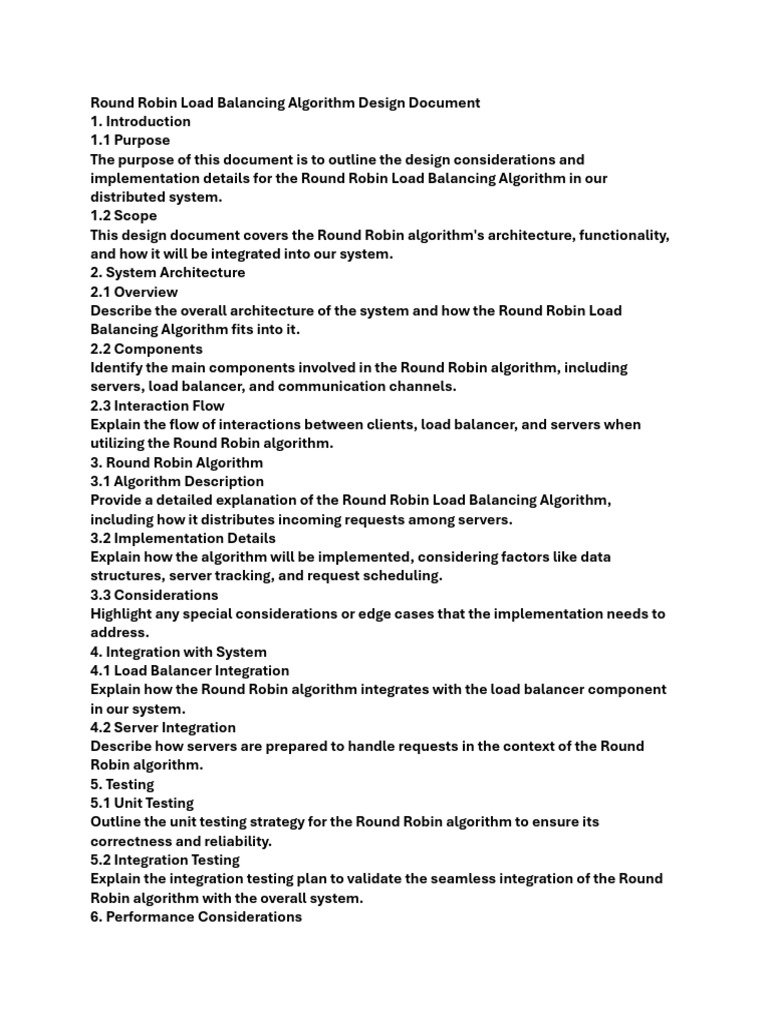 Round Robin Load Balancing Algorithm Design Document | PDF Round Robin Load Balancing Algorithm Design Document | PDF