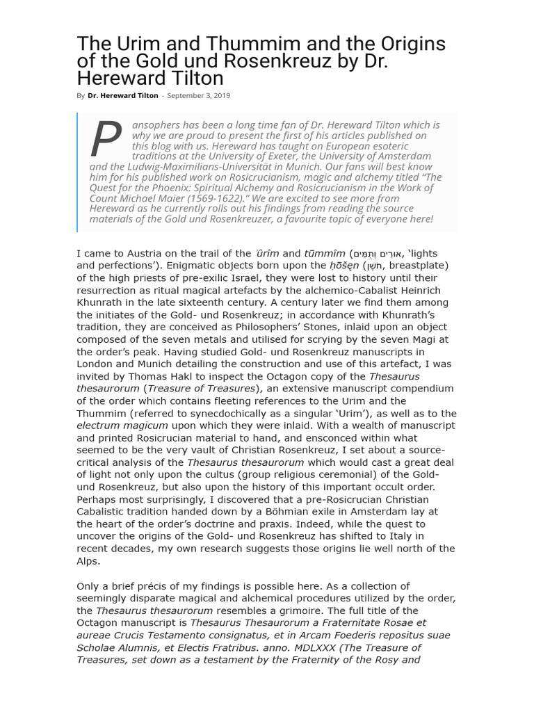 Origins of Urim and Thummim in Rosicrucianism | PDF | Rosicrucianism ...