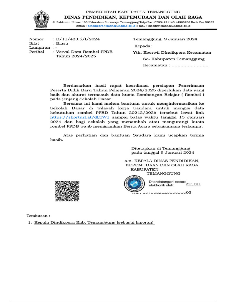 Verval Data Rombel PPDB Tahun 2024 2025 | PDF