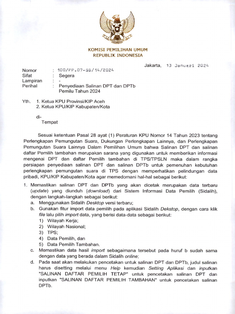 100 - SD Ketua - Cap - Penyediaan Salinan DPT Dan DPTB Pemilu Tahun ...