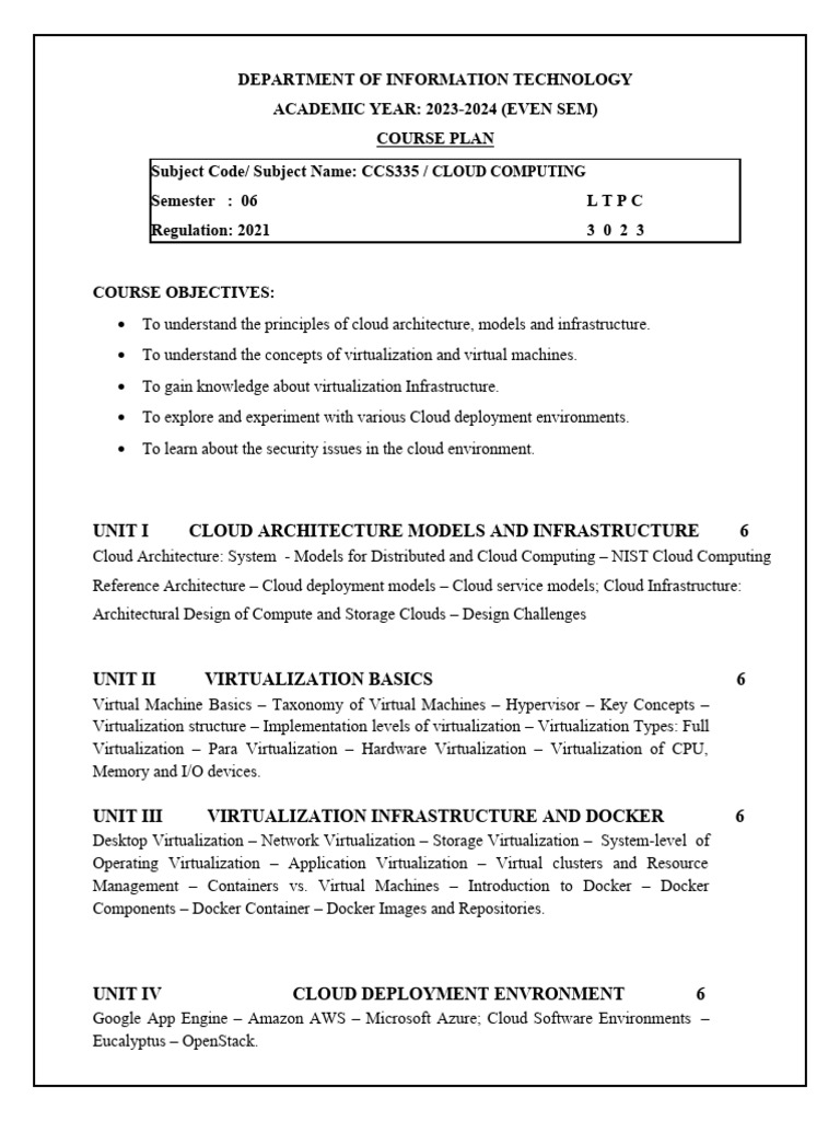 Course Plan-Cloud Computing | PDF