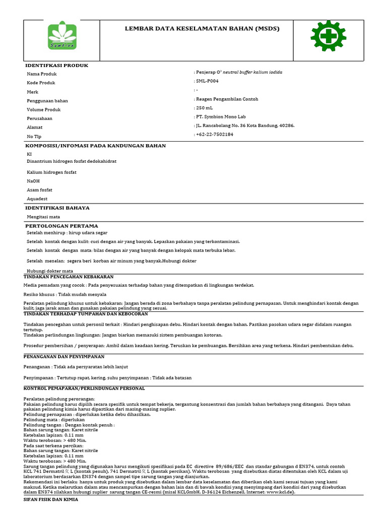 MSDS Penjerap O3 Kalium Iodida | PDF