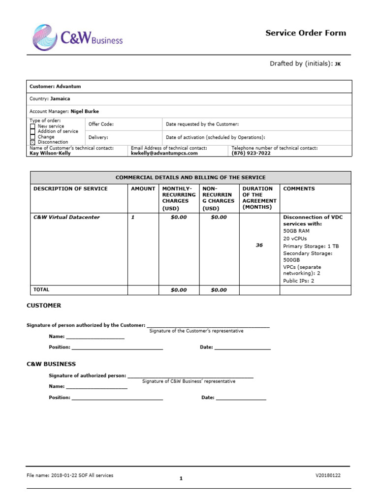 Advantum Service Order Form Template | PDF | Wide Area Network | Computing