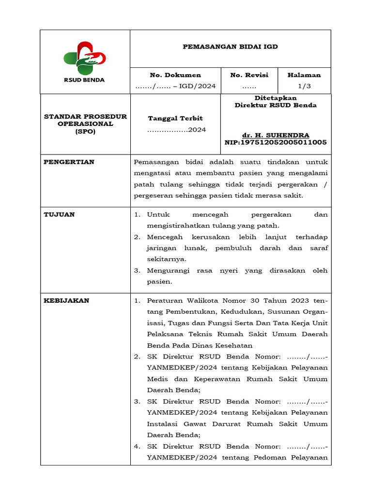 Prosedur Pemasangan Bidai IGD | PDF
