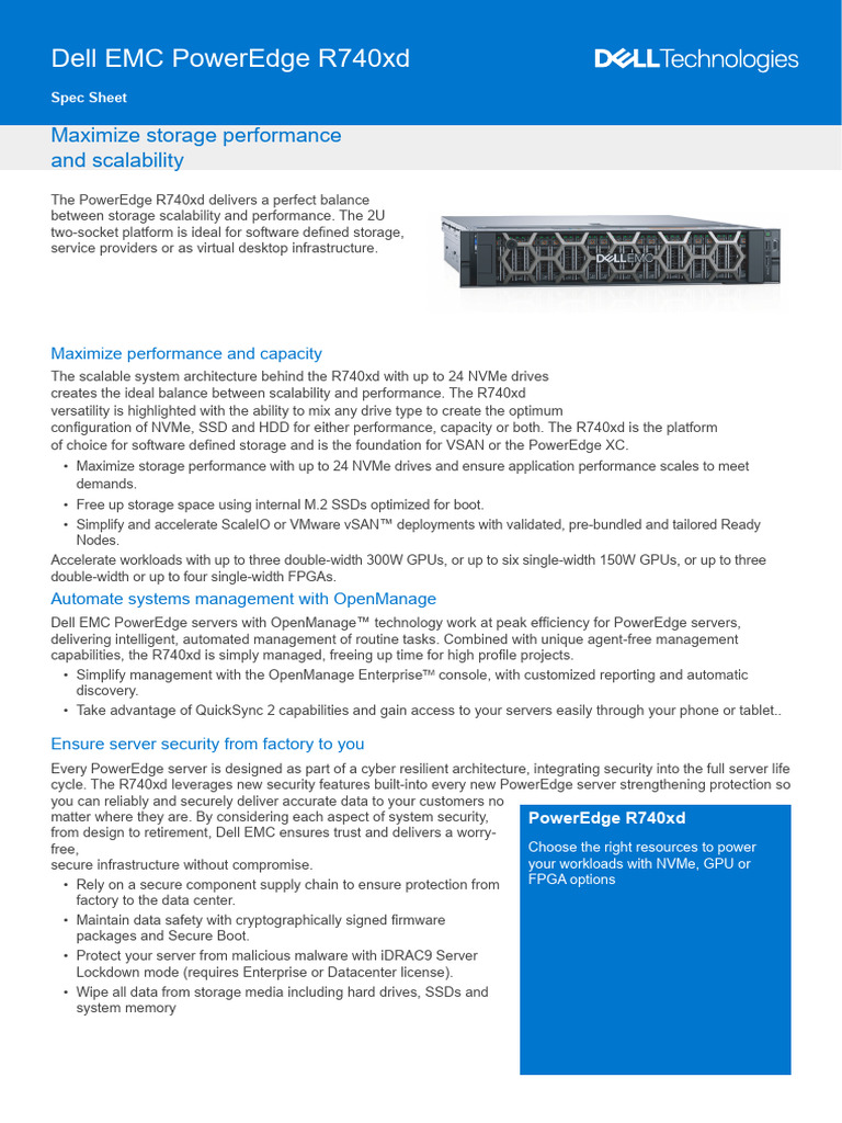 Dell EMC PowerEdge R740xd 14G Spec Sheet | PDF | Solid State Drive ...