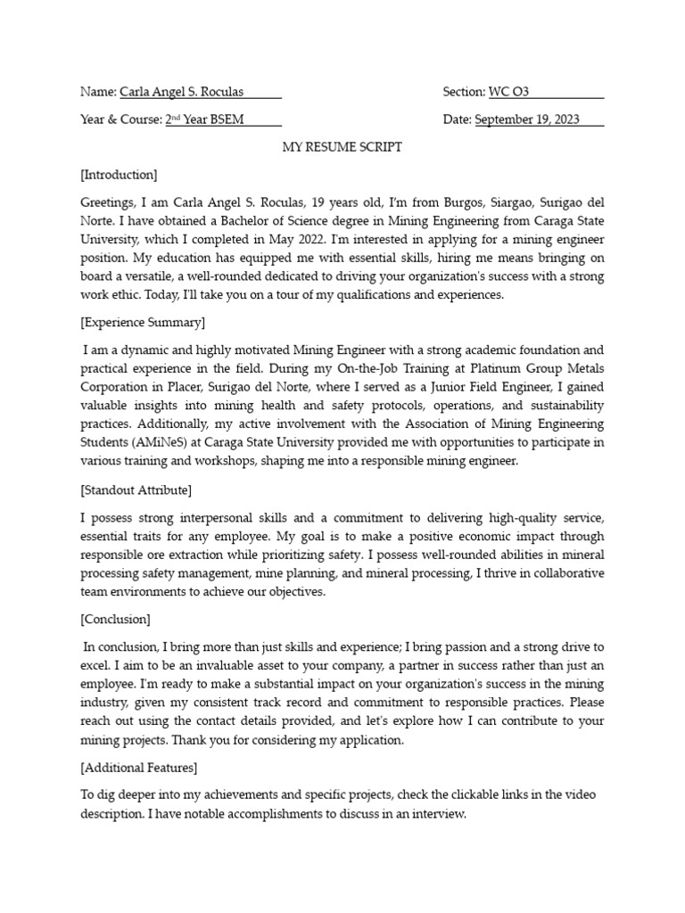 Resume Script | PDF | Mining | Engineer