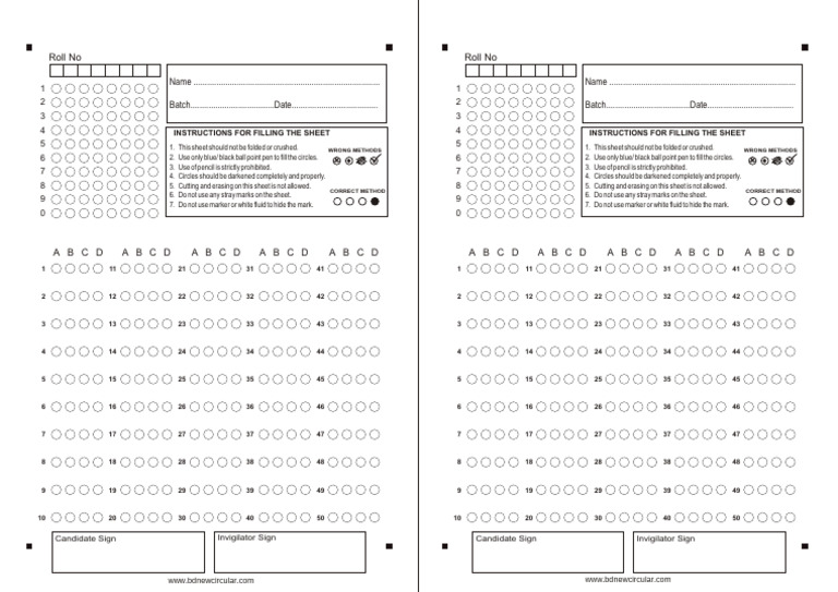 50 OMR Sheet Black & White A5 | PDF | Office Work | Office Equipment