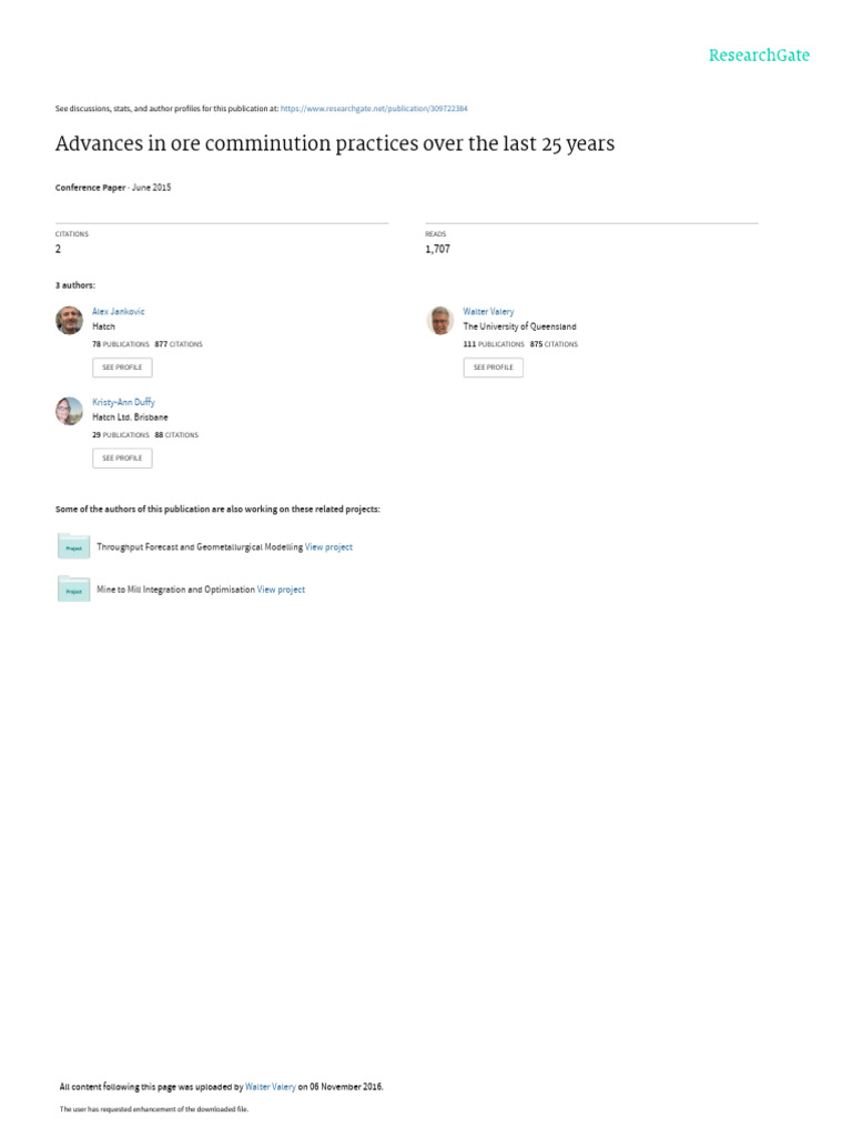 Advances in Ore Comminution Practices Over The Last 25 Years | PDF ...