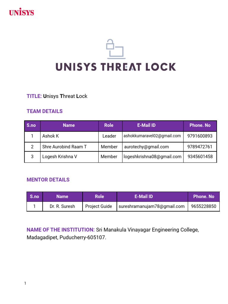 Unisys Threat Lock-1 | PDF | Vulnerability (Computing) | Security