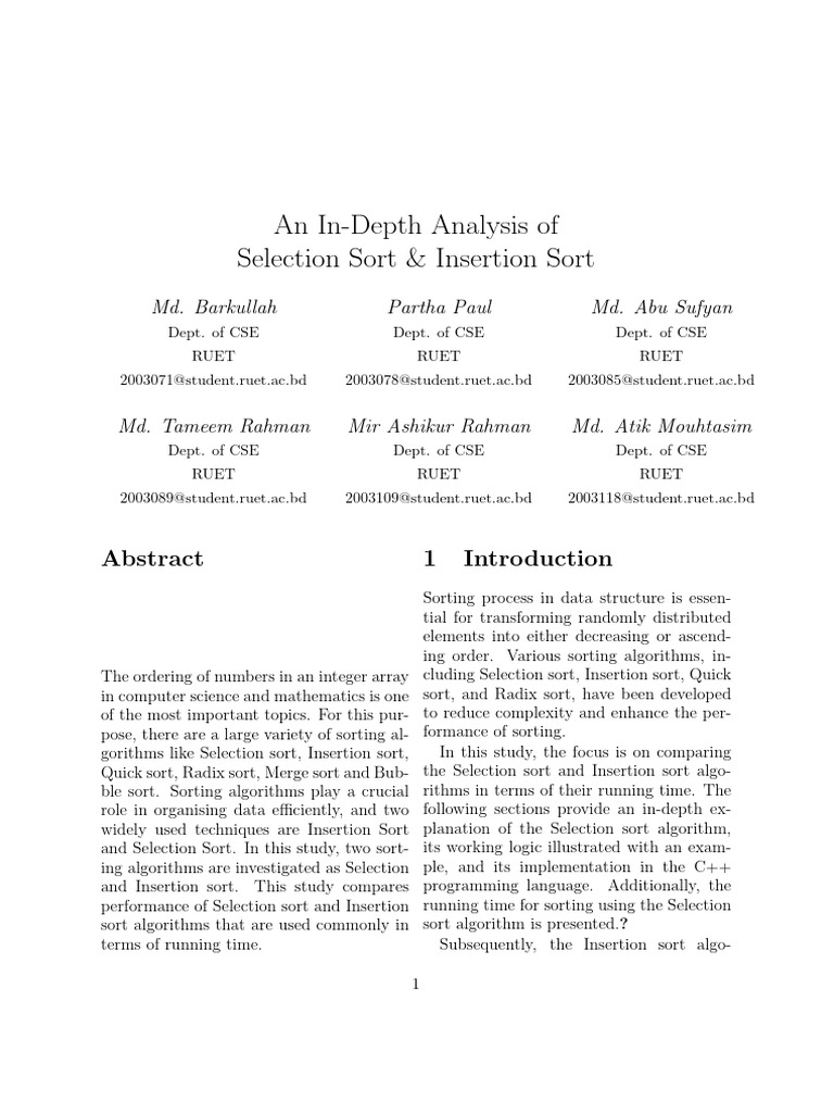 Insertion Vs Selection Sort Articler | PDF | Computer Programming | Applied Mathematics