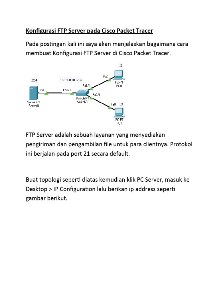 Konfigurasi FTP Server Pada Cisco Packet Tracer PRAKTEK | PDF | Komputer