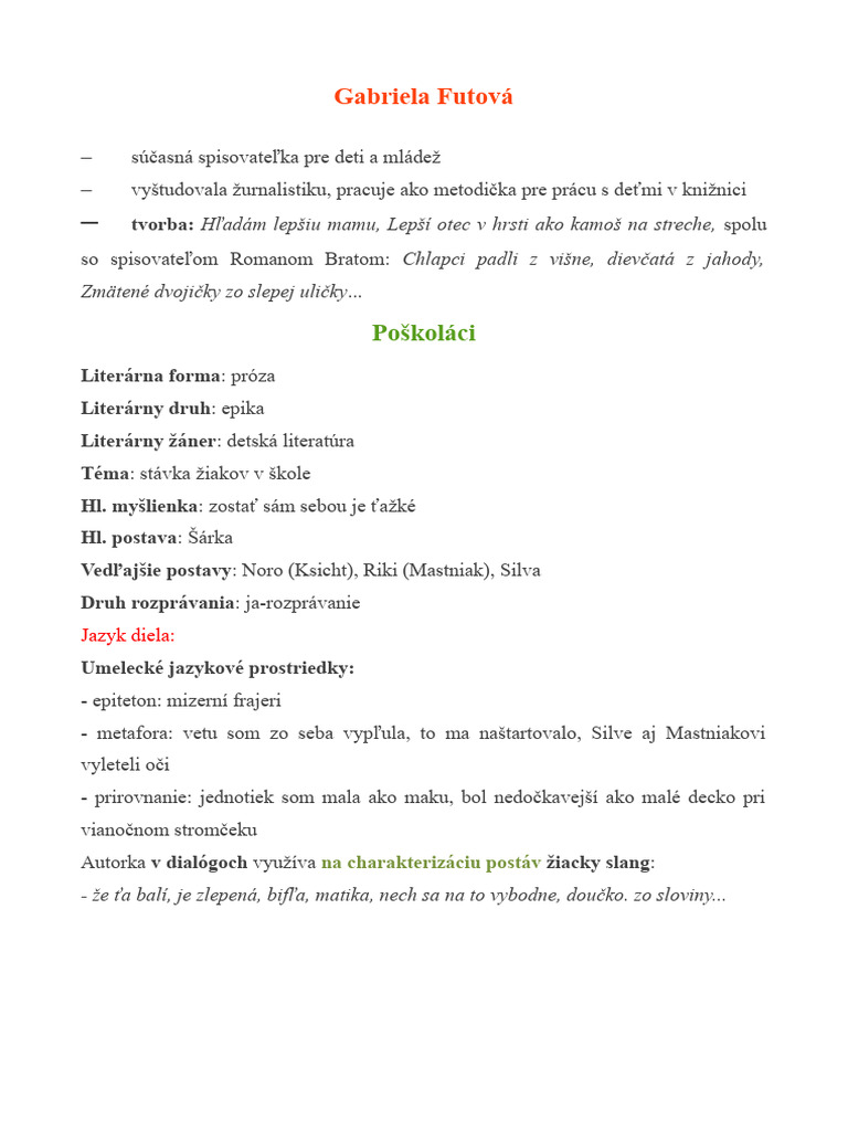 Gabriela Futova Poskolaci Poznamky | PDF