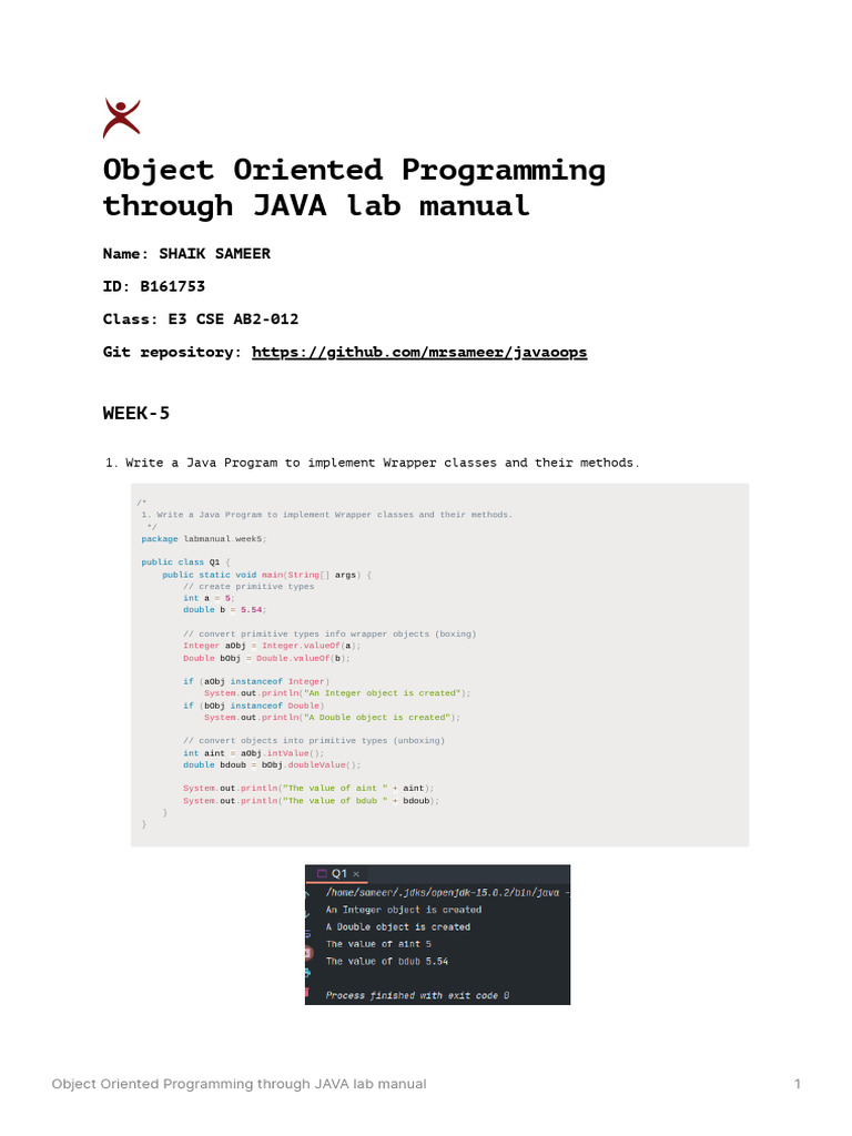 b161753 Shaik Sameer Oops Week5 | PDF | Method (Computer Programming) | Programming