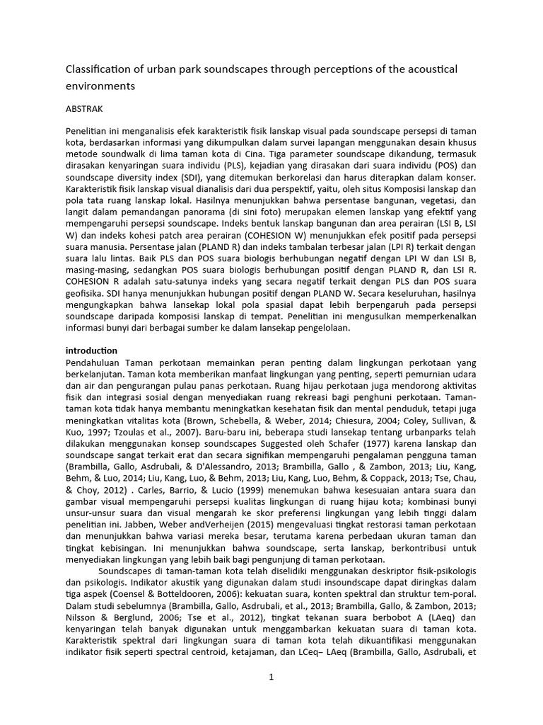 Classification of Urban Park Soundscapes Through Perceptions of The ...