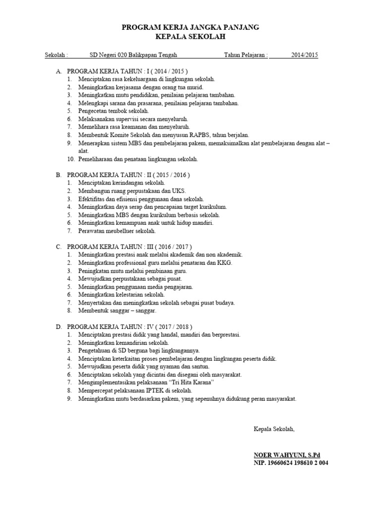 Program Kerja Jangka Panjang Kepsek | PDF