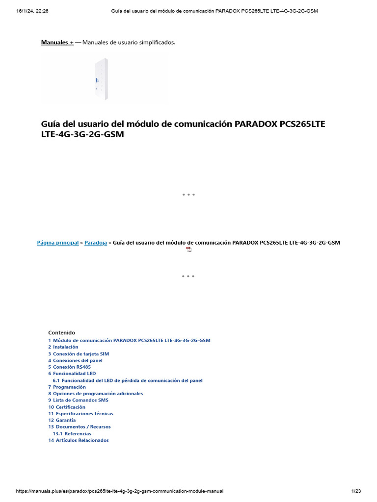 Guía Del Usuario Del Módulo de Comunicación PARADOX PCS265LTE LTE-4G-3G ...