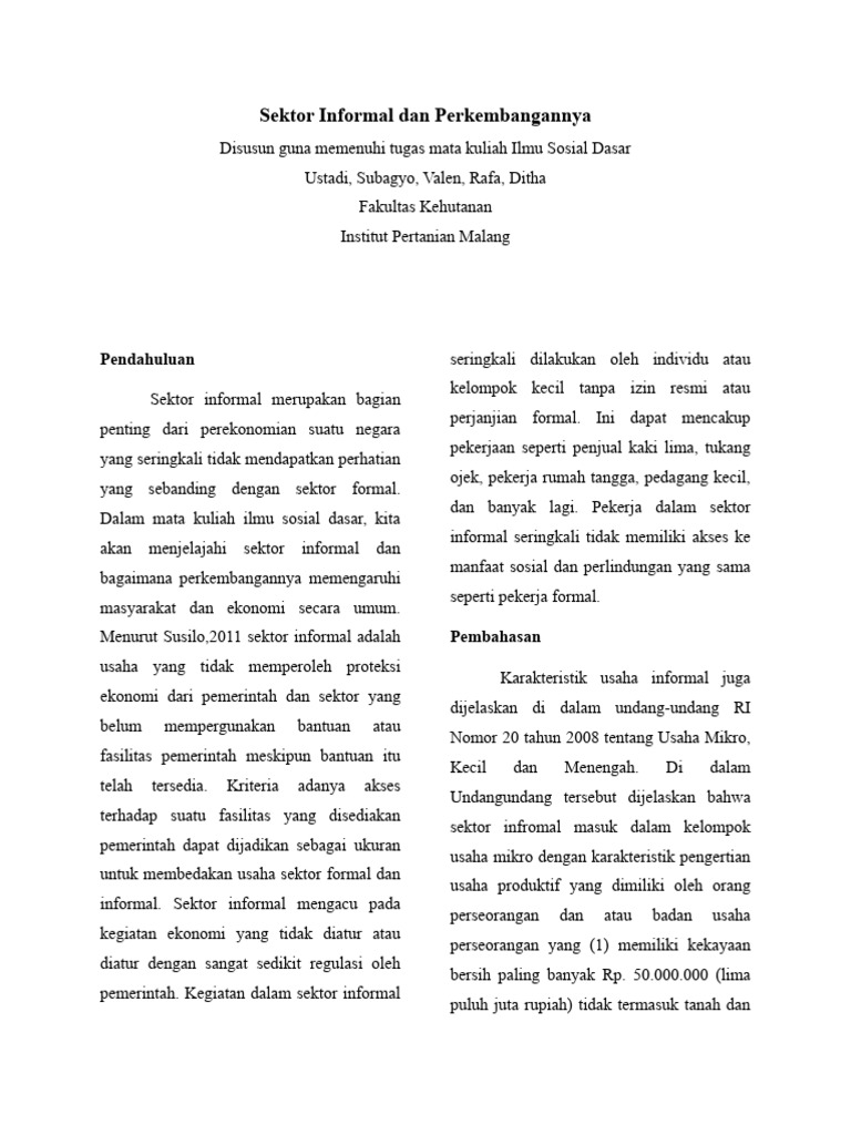 Sektor Informal Dan Perkembangannya | PDF | Bisnis