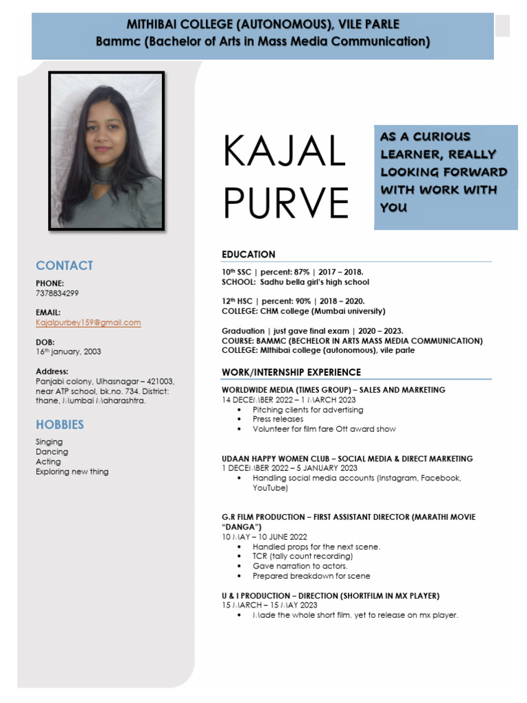 Kajal Purve CV 1 | PDF | Cyberspace | Internet & Web