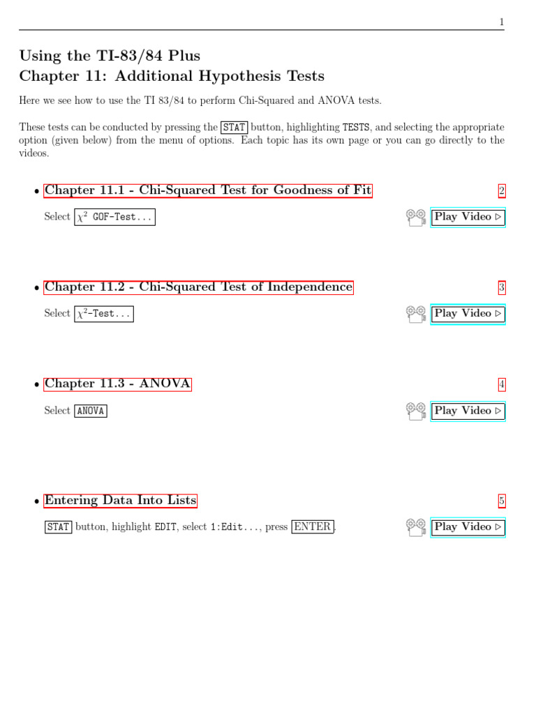TI-83/84 Hypothesis Tests Guide | PDF | Goodness Of Fit | Analysis Of ...