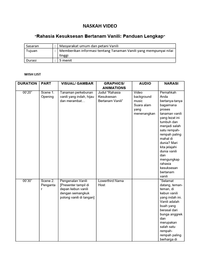 NASKAH VIDEO Mengenal Tanaman Vanili | PDF