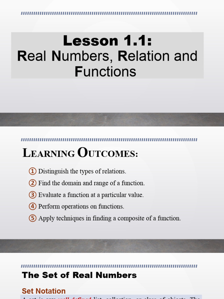 Lesson 1.1 Real Numbers, Relation and Functions | PDF | Function ...