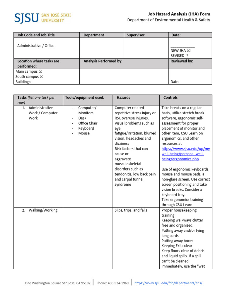 Office Job Hazard Analysis Form | PDF | Electrostatic Discharge | Radiation