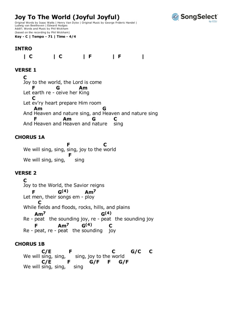 Joy To The World (Joyful Joyful) - Chords-C | PDF | Joy To The World