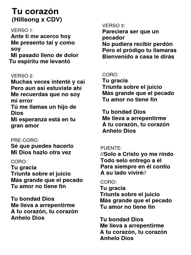 TU CORAZON - HILLSONG X CDV | PDF