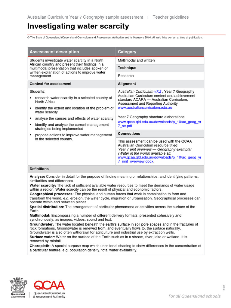 Ac Sa Geog Yr7 Water Scarcity | PDF | Geography | Infographics