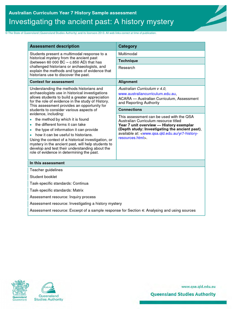 Ac Sa Hist Yr7 Ancient Past | PDF | Inquiry | Information