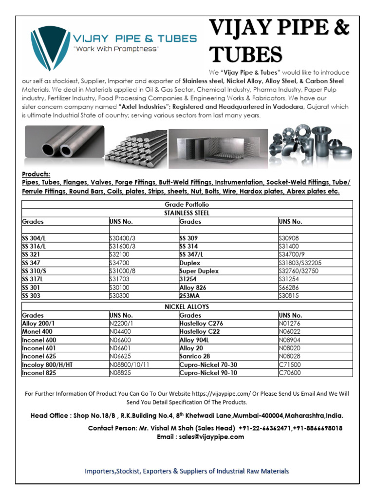 VIJAY PIPE - Grade Portfolio | PDF | Pipe (Fluid Conveyance) | Steel