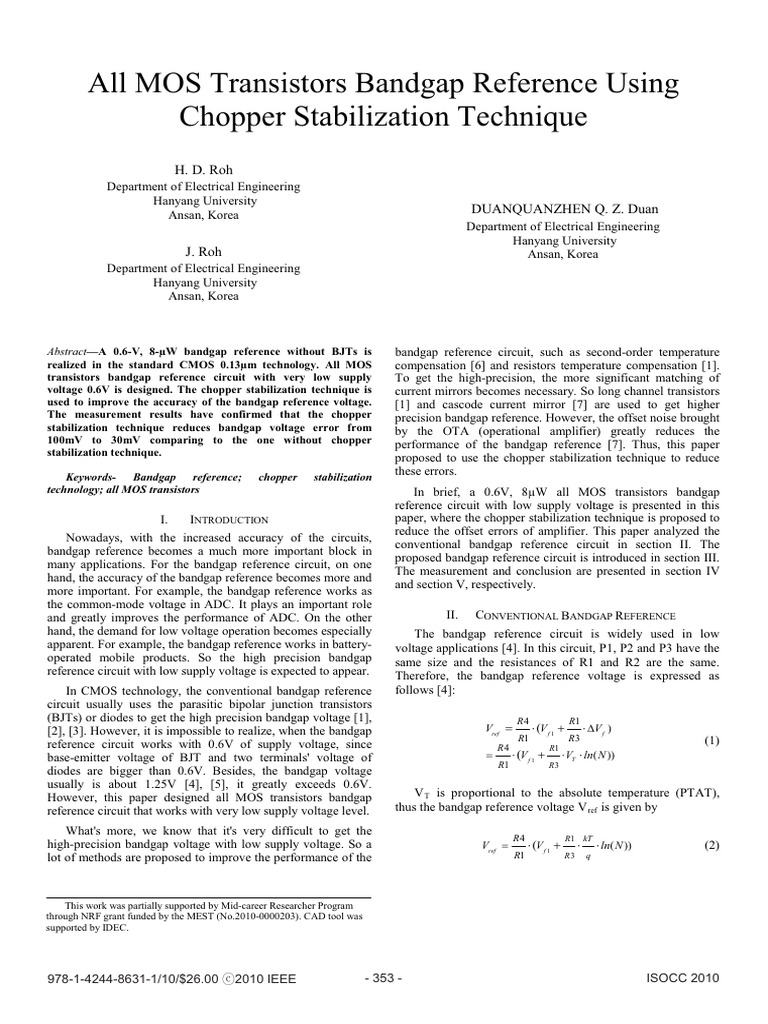 All MOS Transistors Bandgap Reference Using Chopper Stabilization Technique | PDF | Amplifier ...