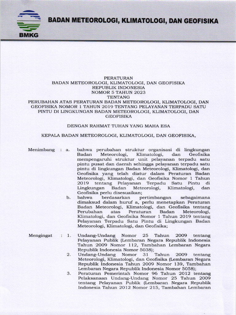 2023peraturanbmkg005 - PTSP | PDF