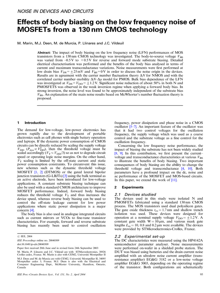 Effects of Body Biasing On The Low Frequency Noise of MOSFETs From A ...