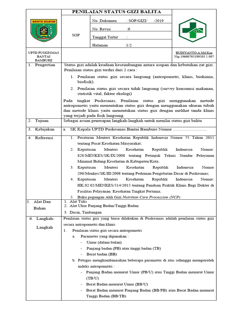 Sop - Penilaian Status Gizi Balita | PDF | Kesehatan Holistik