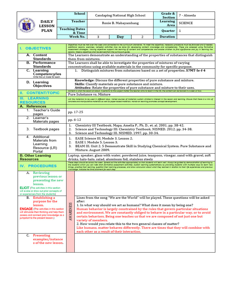 Science 7 DLP Q1W3D2 | PDF | Learning | Educational Assessment