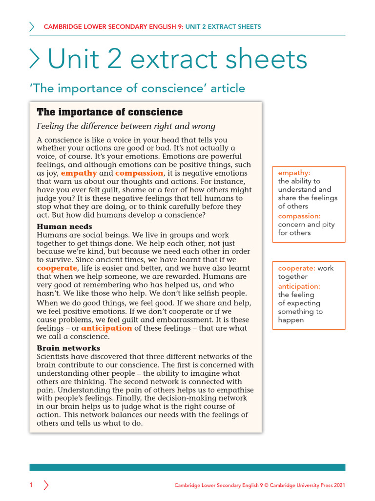 LS English 9 Extract Sheets Unit 2 | PDF