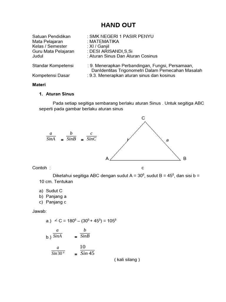 Hand Out Aturan Sinus | PDF | Metode & Bahan Ajar