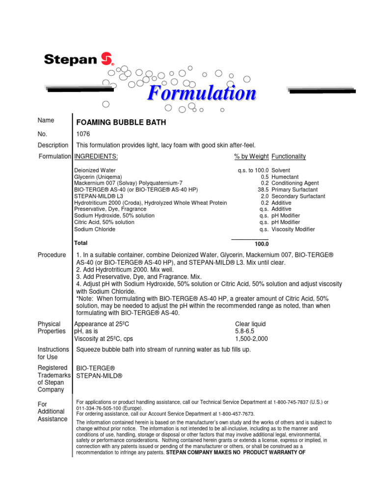 Stepan Formulation 1076 | PDF | Sodium Hydroxide | Ph