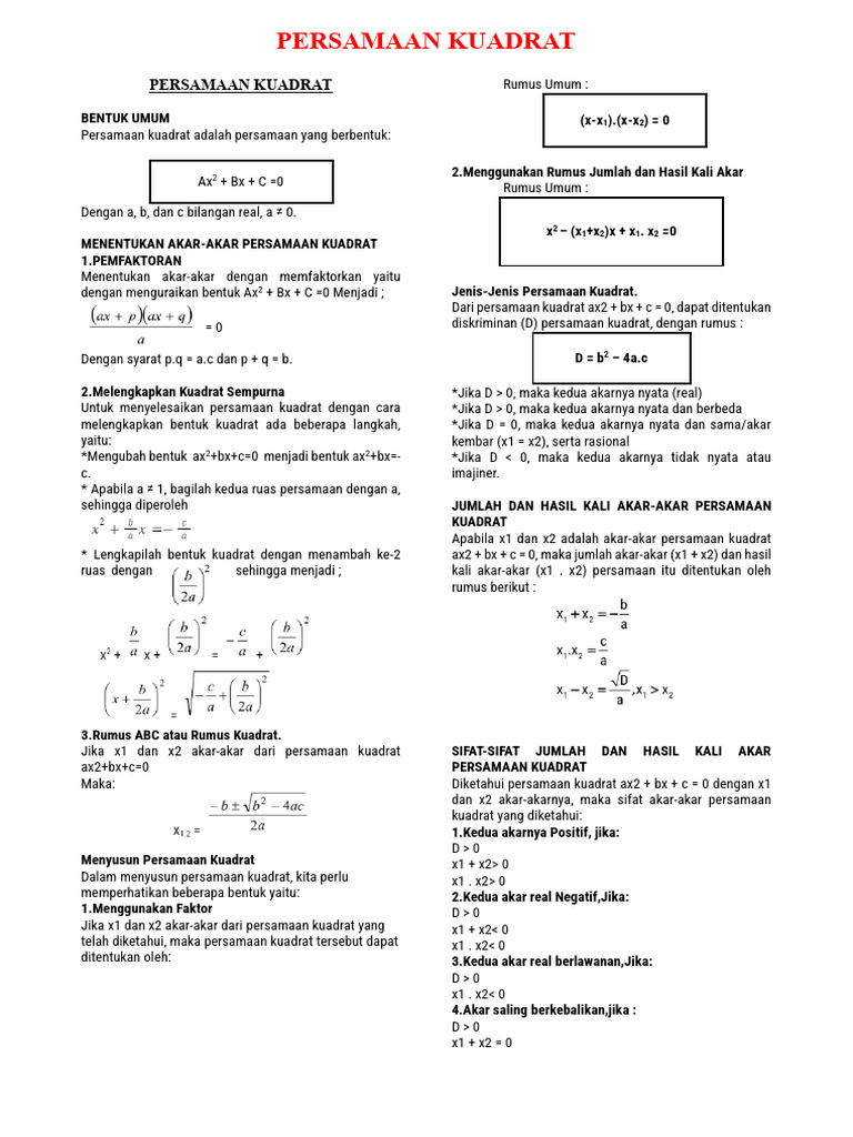 Latihan Persamaan Kuadrat | PDF | Metode & Bahan Ajar