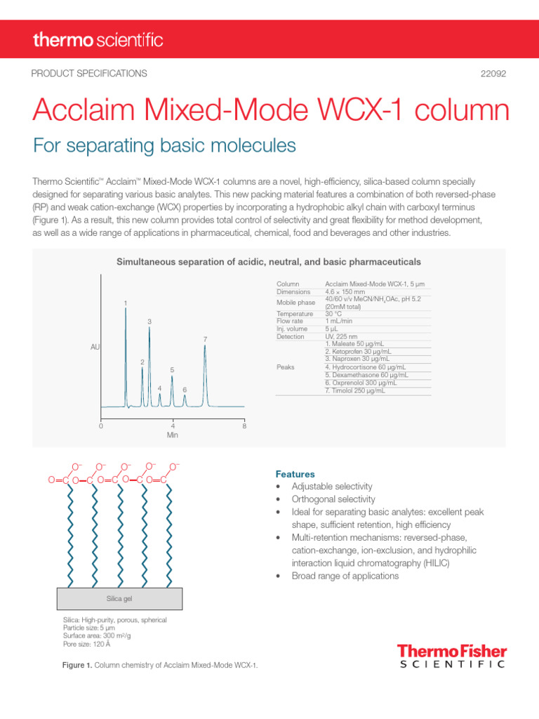 [CCS] Product Specification Acclaim Mixed Mode WCX-1 | PDF | High Performance Liquid ...