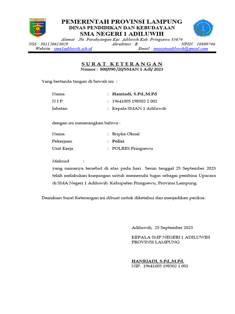 Surat Keterangan Kunjungan | PDF