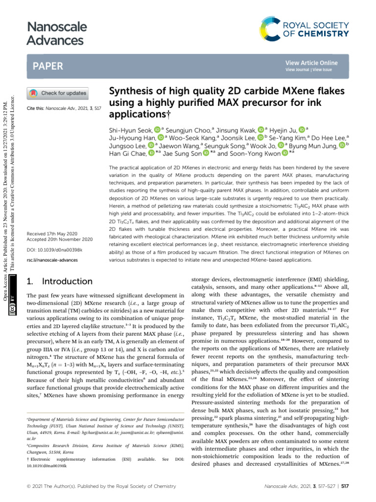 Advanced MXene Synthesis for Inks | PDF | Sintering | X Ray Crystallography